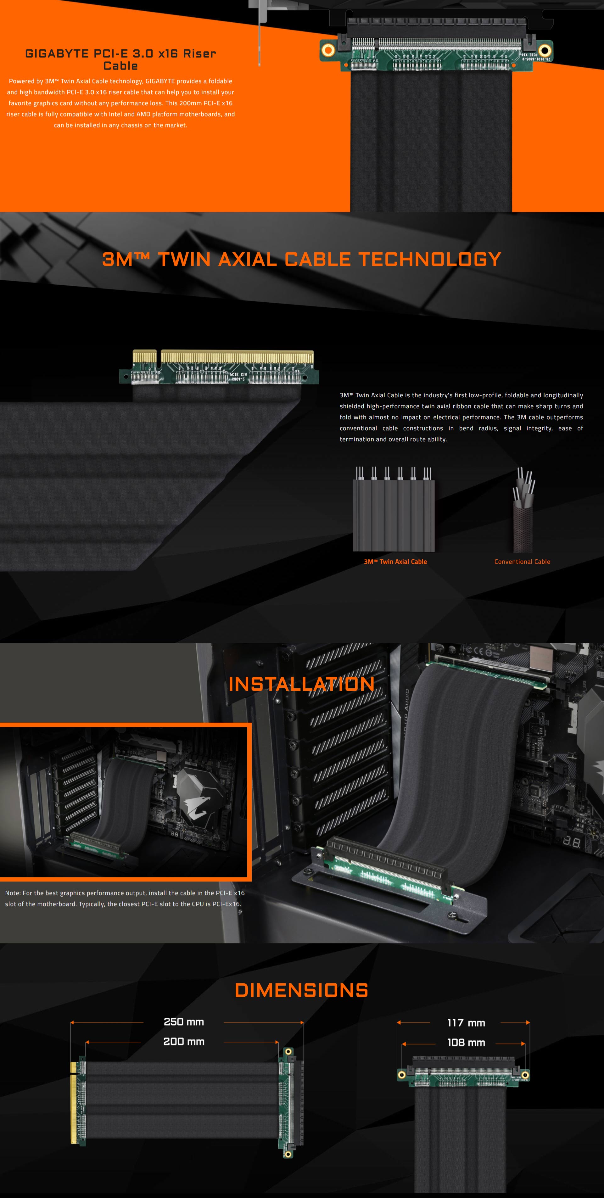 Gigabyte Riser Cable PCIe 3.0 x16 - 200mm (GP-PCIE20) - msy.com.au