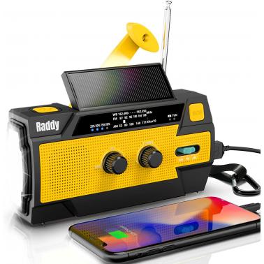 [5000 Battery] Raddy SW3 Emergency Radio Hand Crank Solar-Powered, FM ...