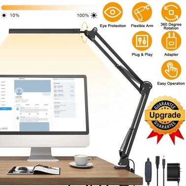 Upgrade 18W LED Desk Lamp Longer Swing Arm Table Lamp with Clamp Eye ...
