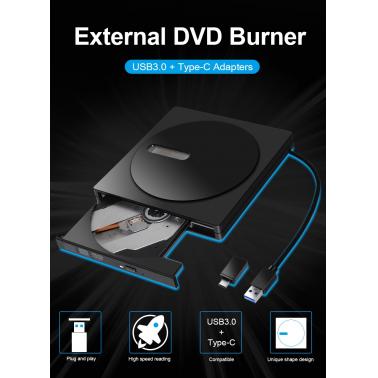 USB + TPEC External DVD Writer USB 3.0 Carry CD / DVD External Drive ...