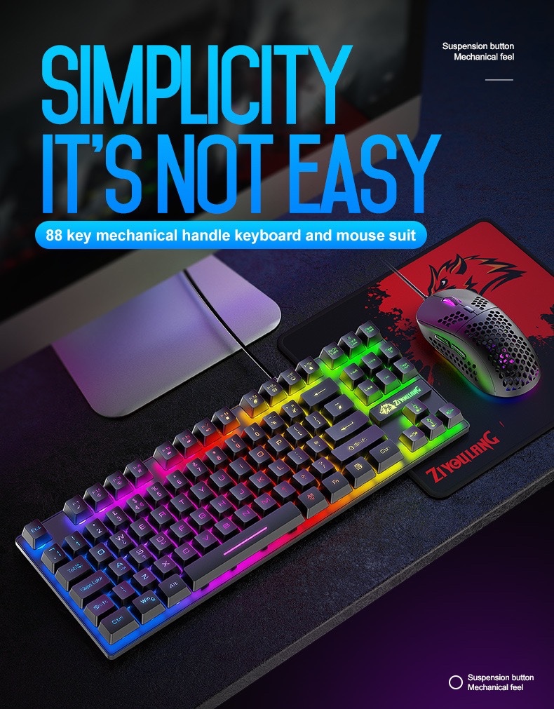 T2 luminous keyboard and mouse set computer console game mechanical ...