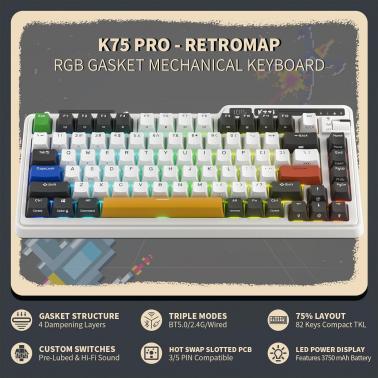 KZZI K75 PRO RGB 75% Wireless Gasket Mechanical BT 5.0/2.4G/USB-C 82 ...