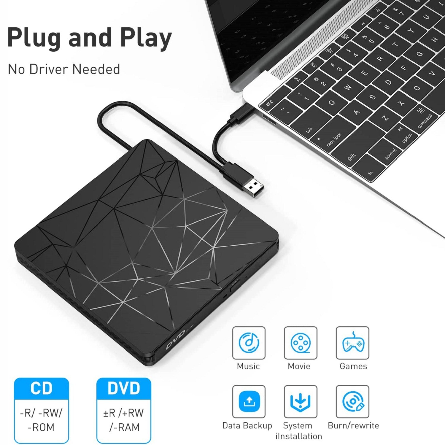 USB external optical drive, DVD/CD recorder, optical drive, portable ...