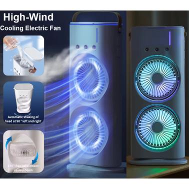 Desk Fan Portable Air Conditioner Cooling Fans Dual Mist Rechargeable ...