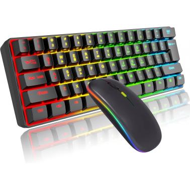 Y-FRUITFUL Wireless Membrane Gaming Keyboard 60% Compact 61 Key LED RGB ...