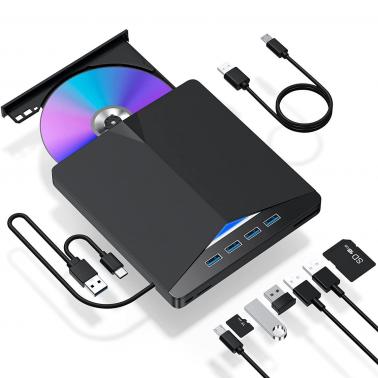7 In 1 External CD DVD Drive With 4 USB A Ports And TF/SD Card Slots ...