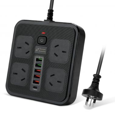 10-in-1 Surge Protector Power Board, 4 AC Outlets, 1 USB-C & 5 USB-A ...