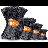 Zip Ties Assorted Sizes(4”+6”+8”+12”), 400 Pack, Black Cable Ties, UV ...